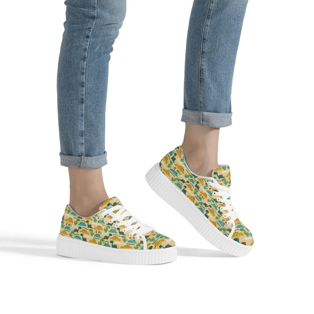 Dinosaur Print Platform Shoes | Dinosaur Sneakers | Dinasaur Women ...