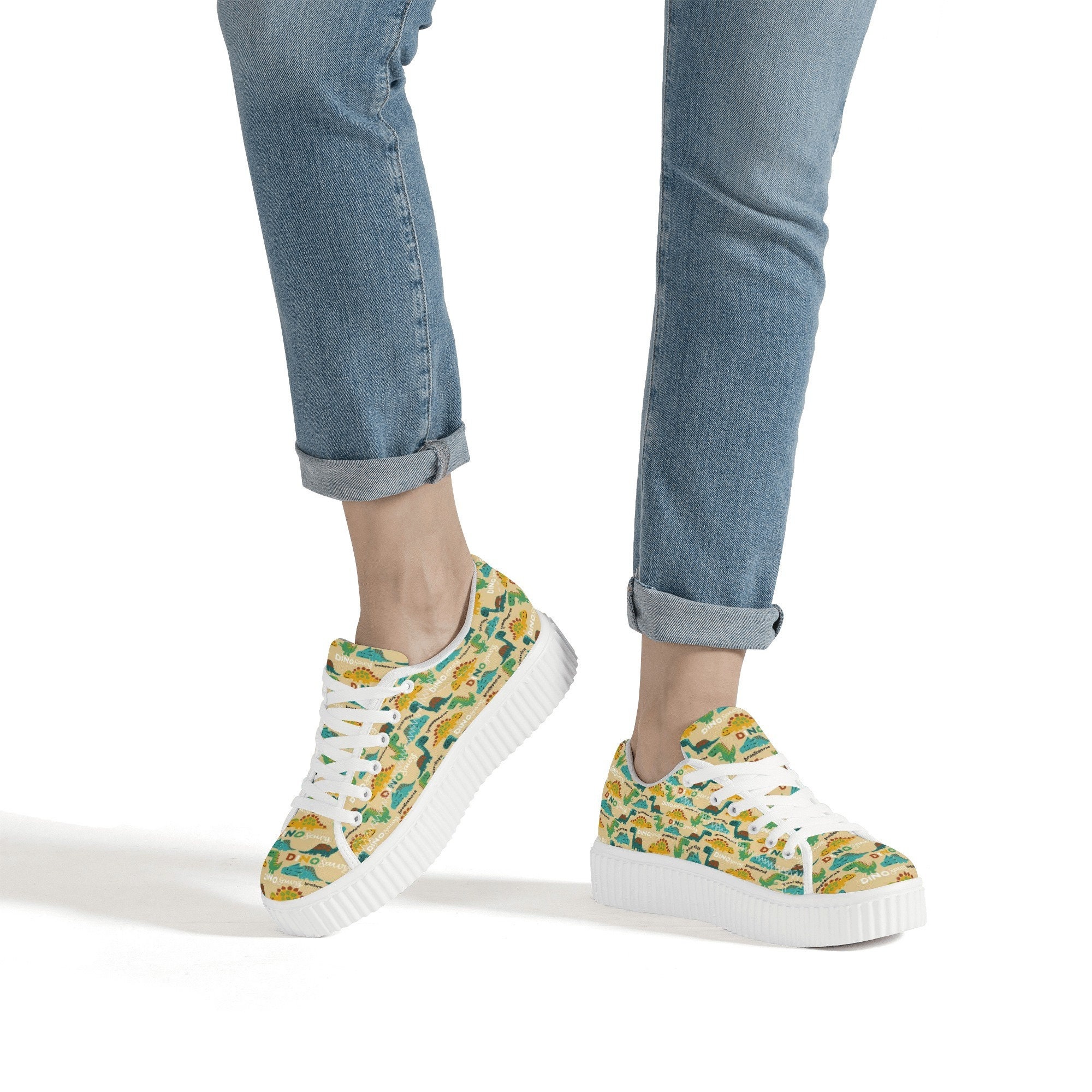 Dinosaur Print Platform Shoes | Dinosaur Sneakers | Dinasaur Women ...
