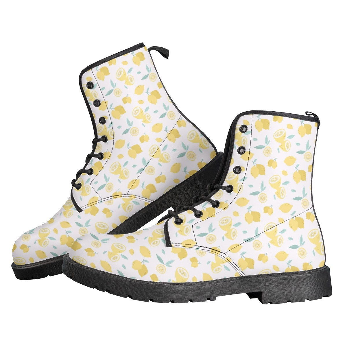 Lemon Boots, Lemon Fruit Leather Boots, Pink Vegan Boots, Women Girl ...