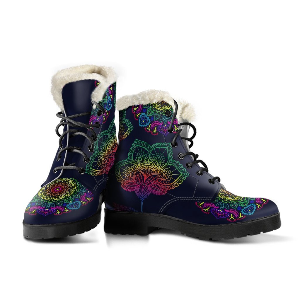 Colorful Flower Faux Fur Handcrafted Winter Boots Handcrafted Women ...