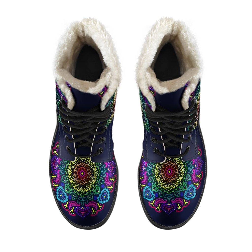 Colorful Flower Faux Fur Handcrafted Winter Boots Handcrafted Women ...